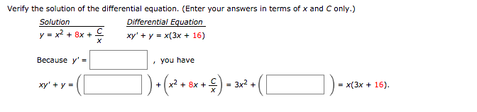 Solved Verify the solution of the differential equation. | Chegg.com