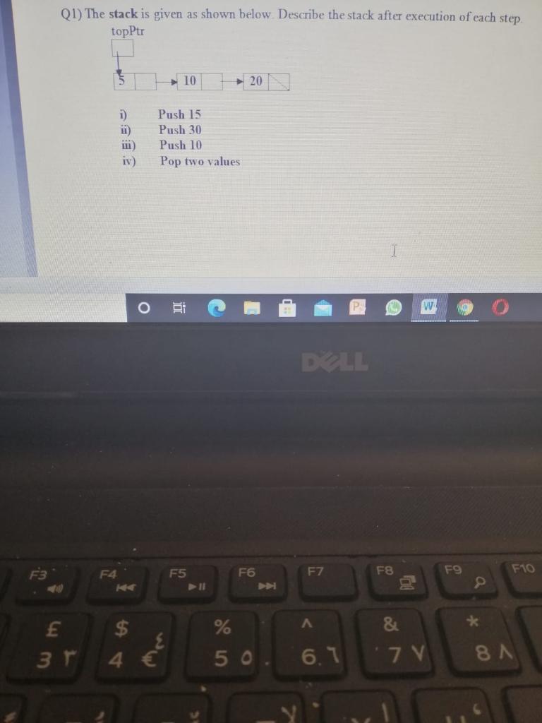 Solved Q1) The stack is given as shown below Describe the | Chegg.com