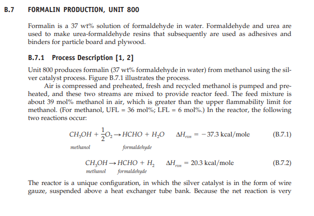 Solved FORMALIN PRODUCTION, UNIT 800 Formalin is a 37wt% | Chegg.com