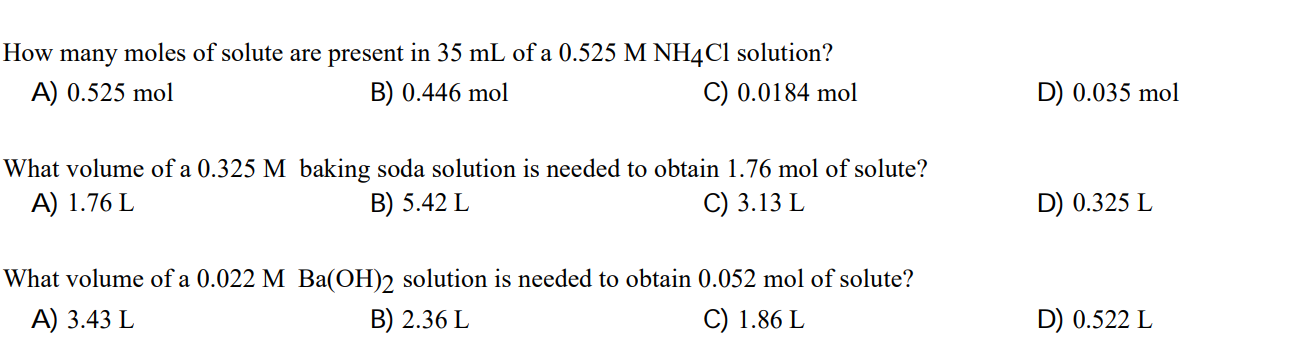 Solved How many moles of solute are present in 35 mL of a | Chegg.com
