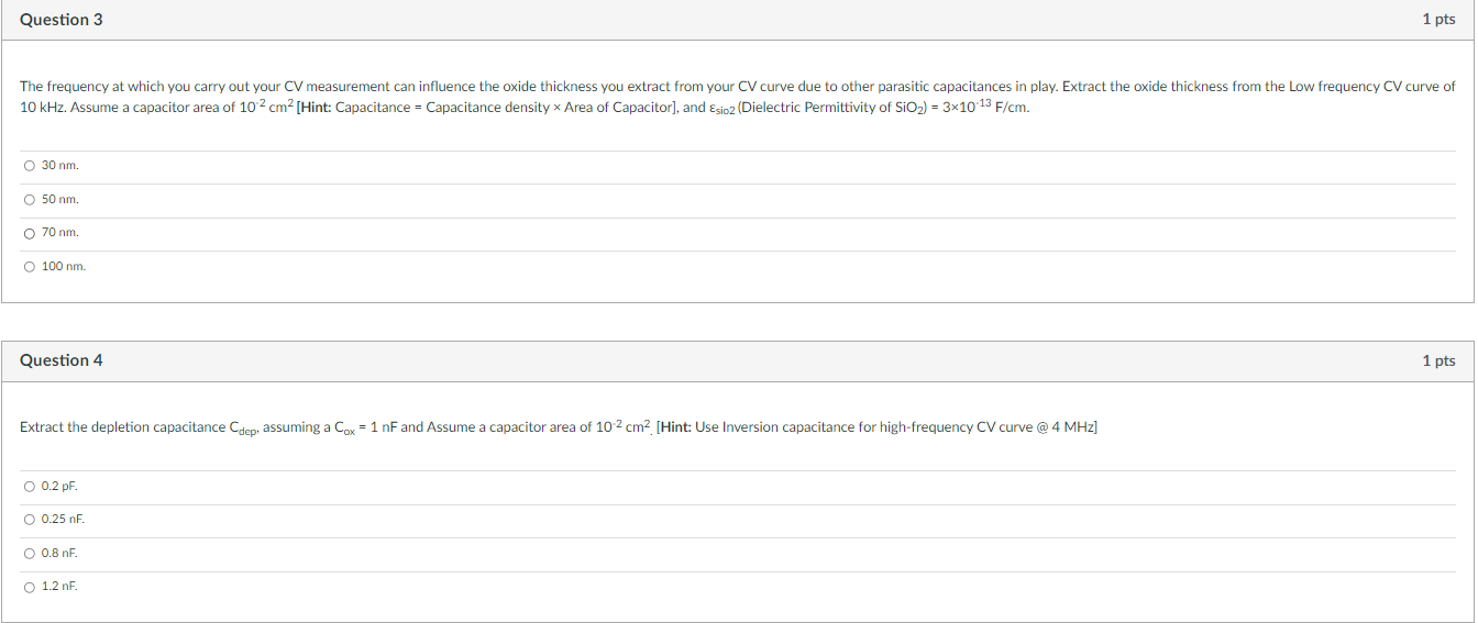 Solved MOS Capacitors (Questions 1-4) It is time for you to | Chegg.com