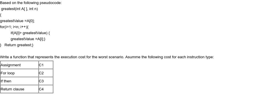 Solved Based on the following pseudocode: greatest(int A[], | Chegg.com
