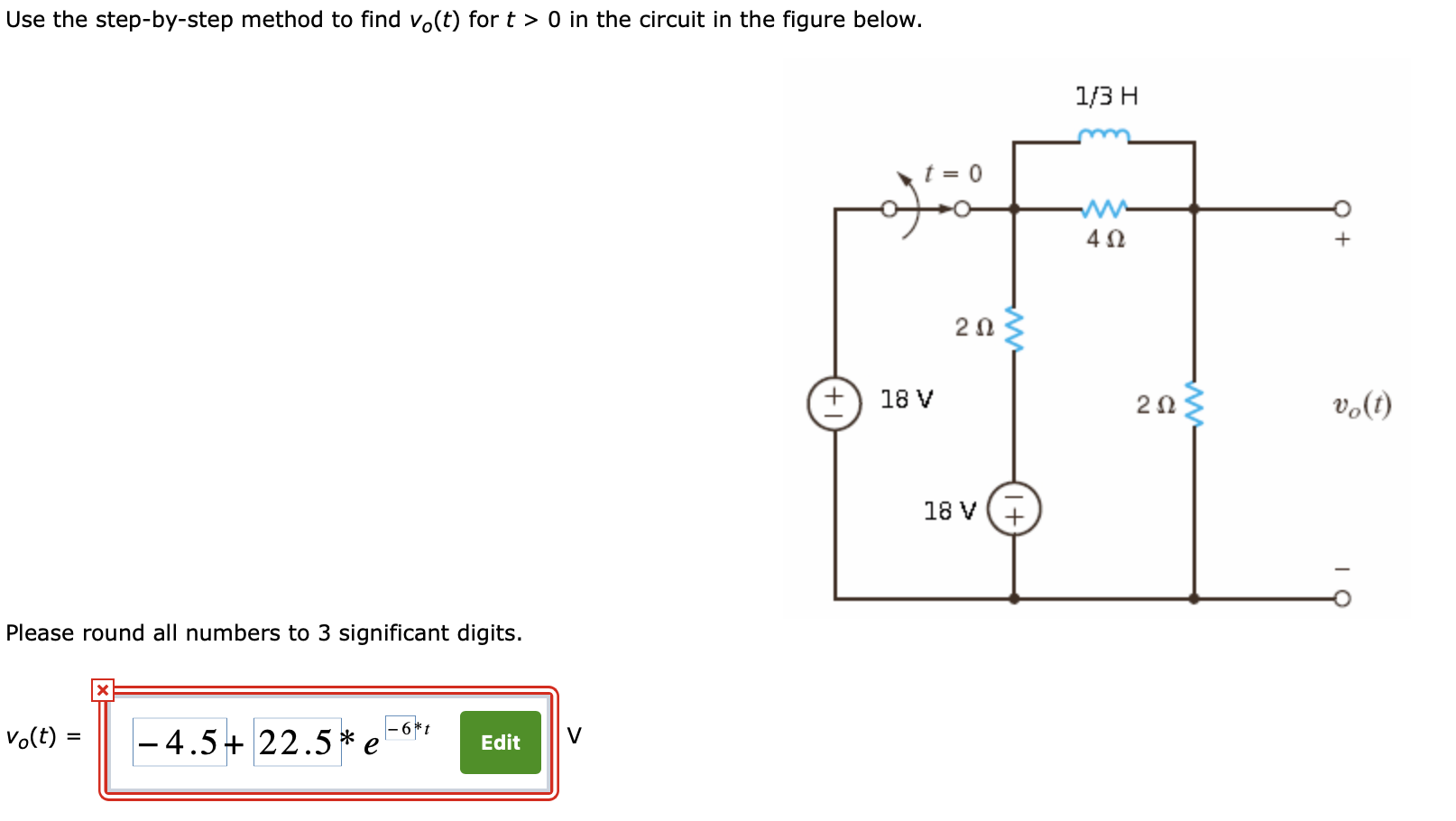 Solved Use the step-by-step method to find vo(t) for t> 0 in | Chegg.com