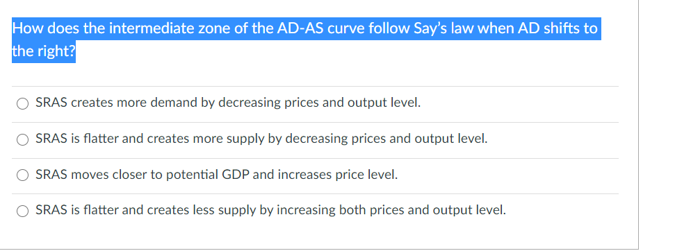 Solved How does the intermediate zone of the AD-AS curve | Chegg.com