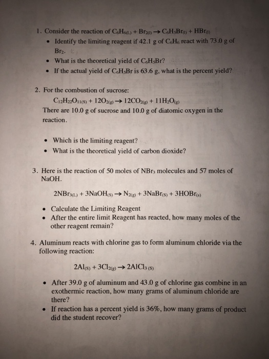 Solved 1. Consider the reaction of CeHoa)+Br2o-C&HsBro + | Chegg.com