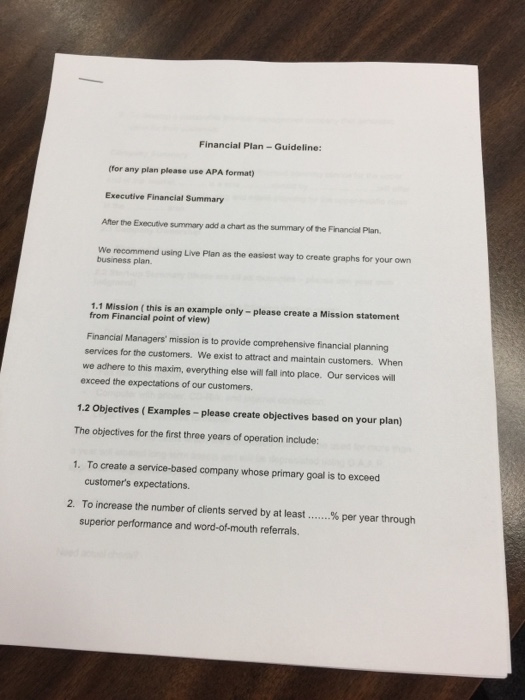 Solved Financial Plan Guideline for Any Plan Please Use APA Chegg