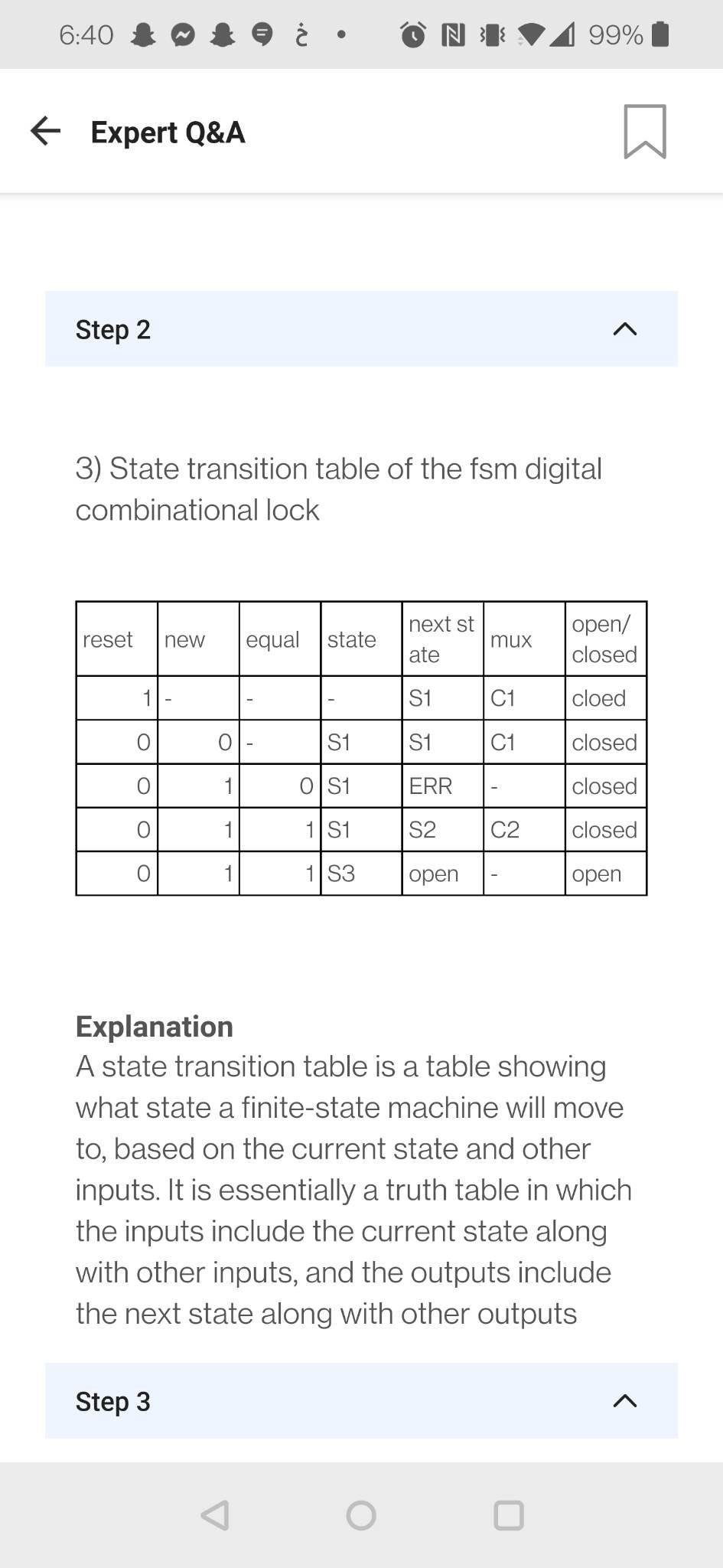 Solved 3) State transition table of the fsm digital | Chegg.com