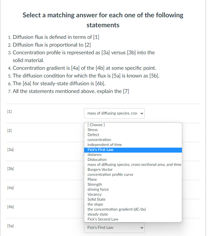 Solved Select a matching answer for each one of the | Chegg.com