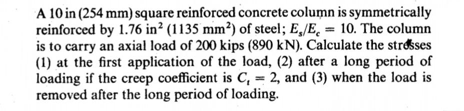 Solved A 10 in (254 mm) square reinforced concrete column is | Chegg.com
