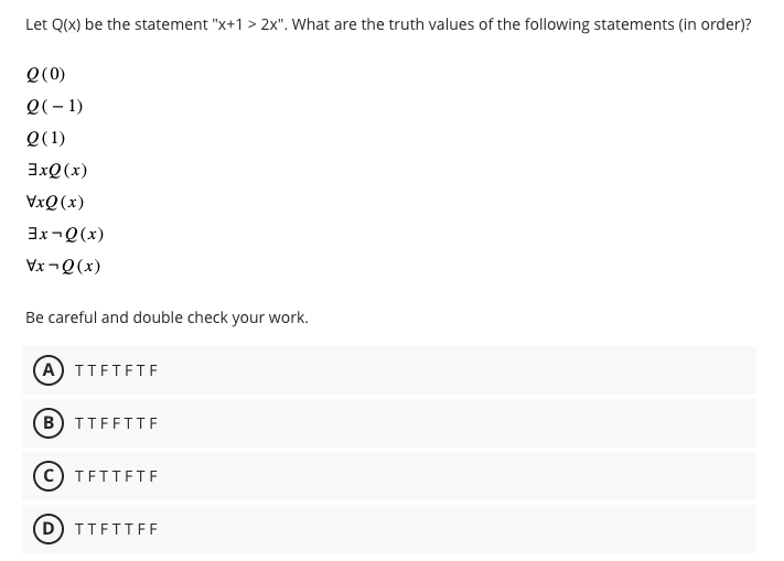 Solved Let Q(x) be the statement " x+1>2x ". What are the | Chegg.com