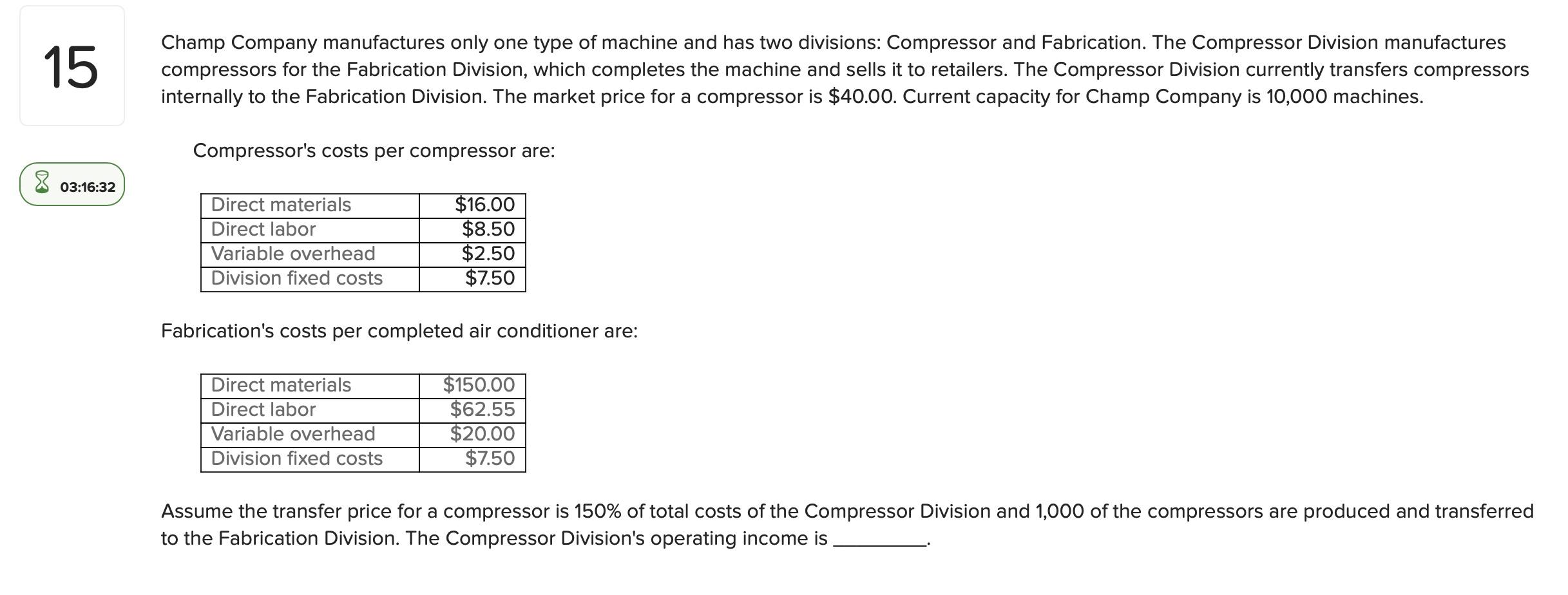 Solved Champ Company manufactures only one type of machine | Chegg.com