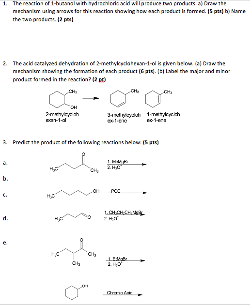 Solved 1. The reaction of 1-butanol with hydrochloric acid | Chegg.com