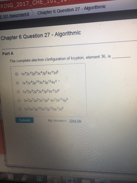Solved The complete electron configuration of krypton, | Chegg.com