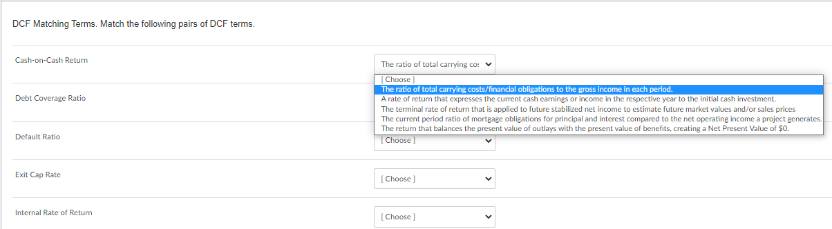 Solved DCF Matching Terms. Match the following pairs of DCF | Chegg.com