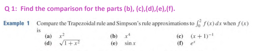 Solved Q 1: Find the comparison for the parts | Chegg.com
