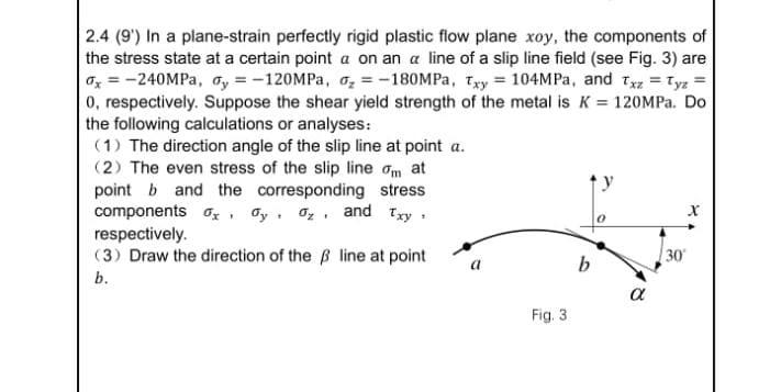 Solved 2.4 (9') In a plane-strain perfectly rigid plastic | Chegg.com