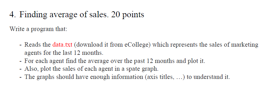 Solved 4. Finding average of sales. 20 points Write a | Chegg.com