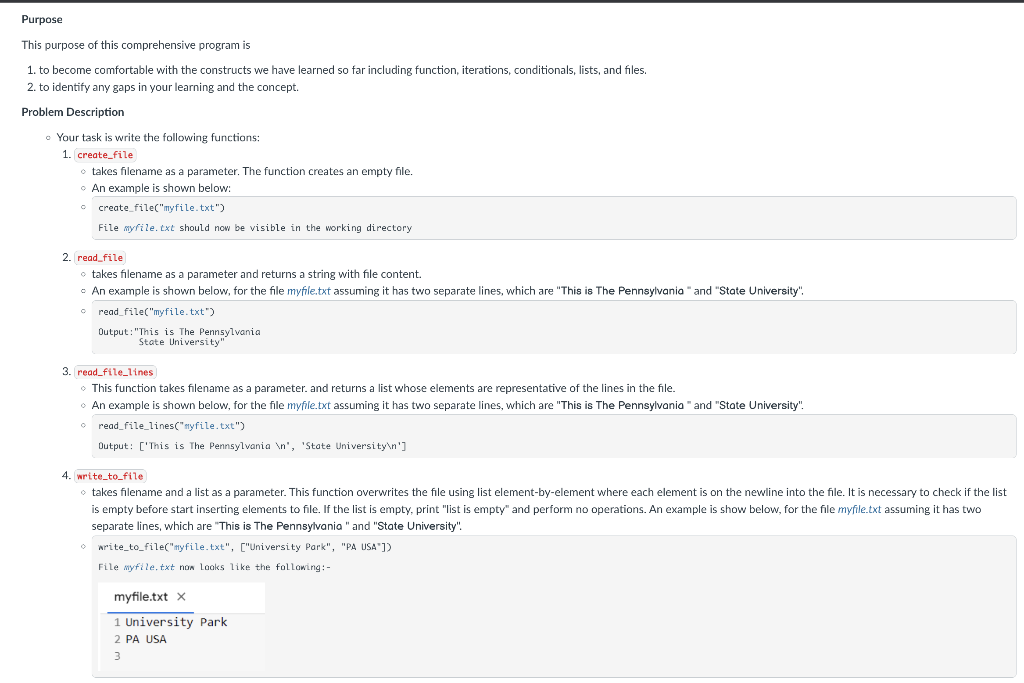 Solved 1. create_file - takes filename as a parameter. The | Chegg.com