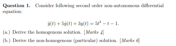 Solved Question 1. Consider following second order | Chegg.com