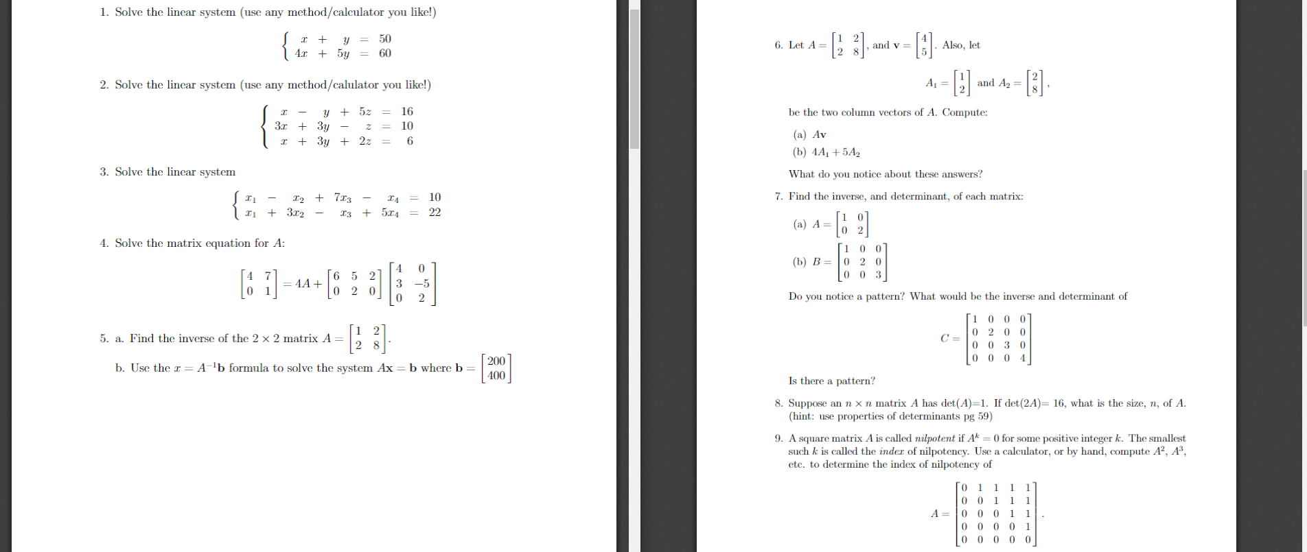 Solved 1. Solve the linear system (use any method/calculator | Chegg.com