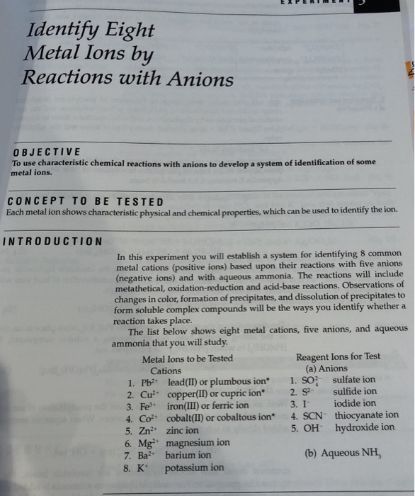 EXPERIMENT 5 Prelab Questions . a. List the names and | Chegg.com