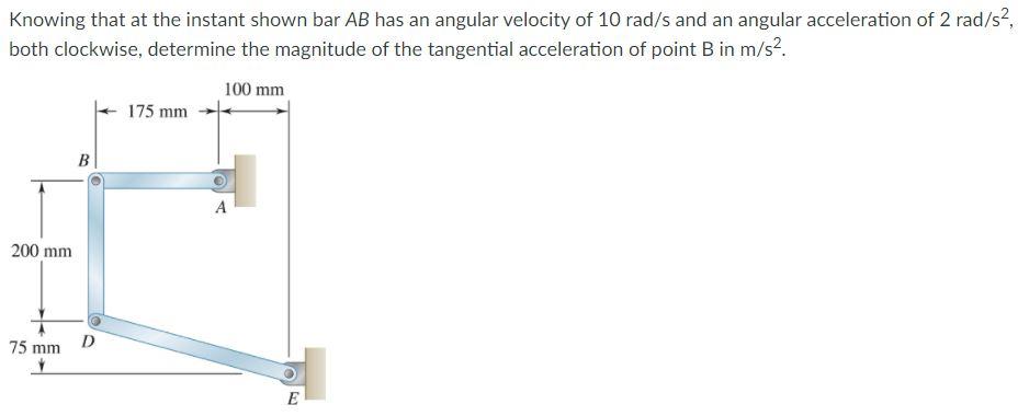 Solved Knowing that at the instant shown bar AB has an | Chegg.com