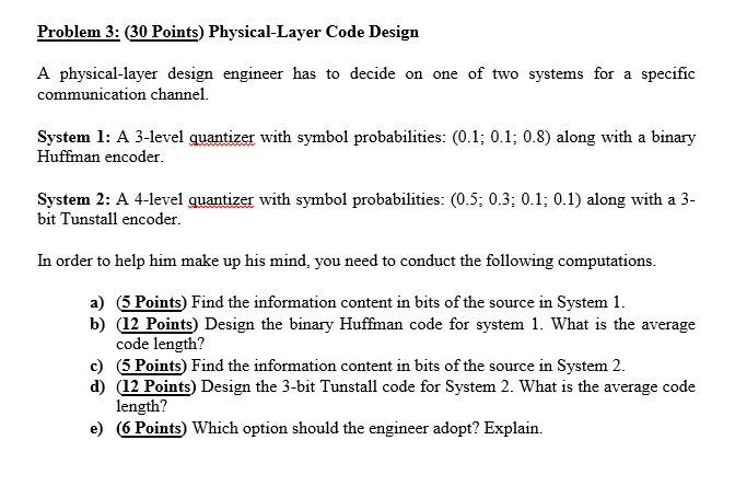 Solved Problem 3: (30 Points) Physical-Layer Code Design A | Chegg.com
