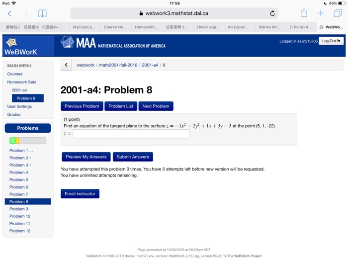 Solved Pad 17:59 webwork3.mathstat.dal.ca 解線性7 机器猫tv | Chegg.com