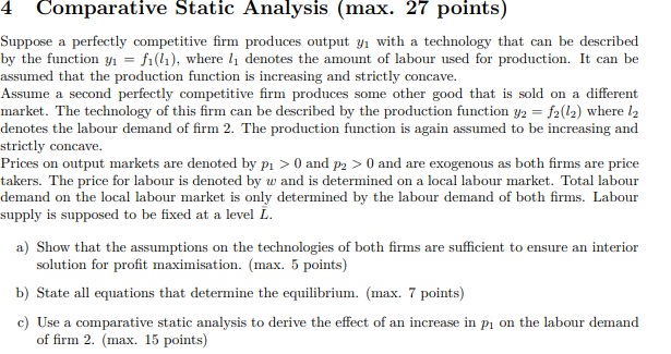 4 Comparative Static Analysis (max. 27 points) | Chegg.com