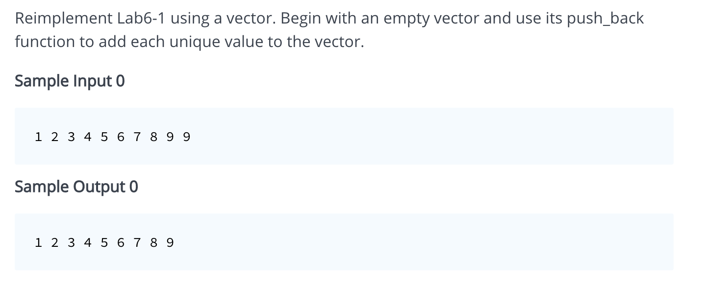 Solved Reimplement Lab6-1 using a vector. Begin with an | Chegg.com