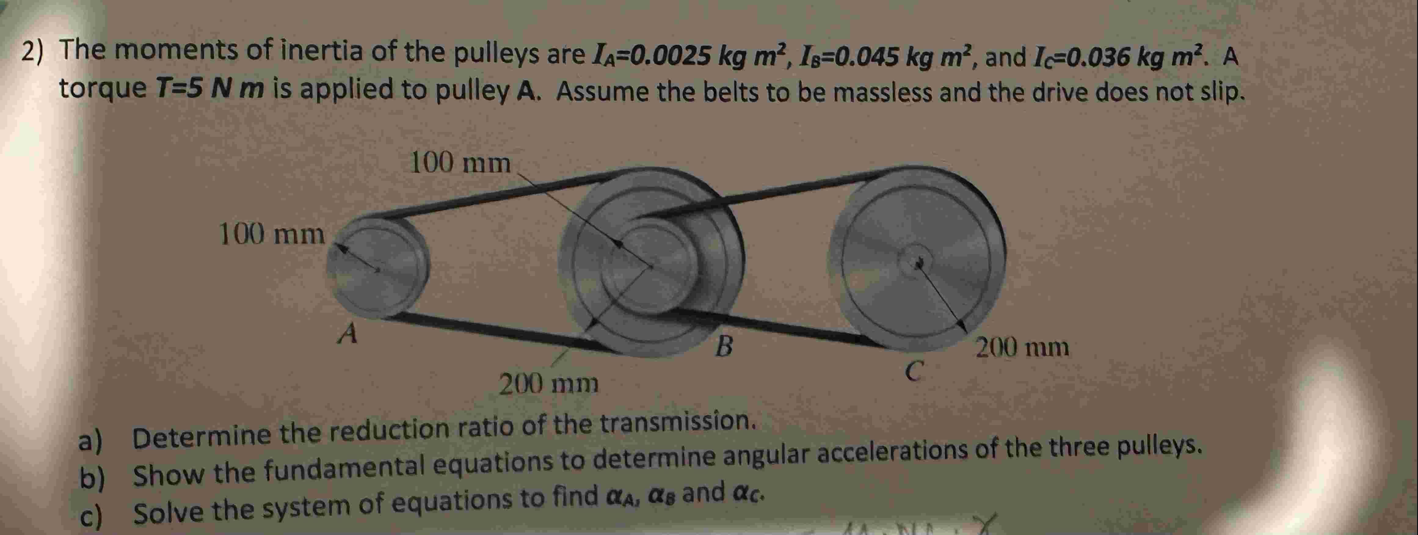 Solved The moments of ﻿inertia of ﻿the pulleys are | Chegg.com