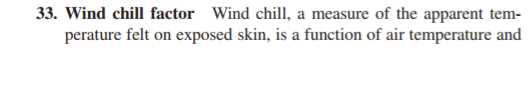 Solved 33. Wind chill factor Wind chill, a measure of the | Chegg.com