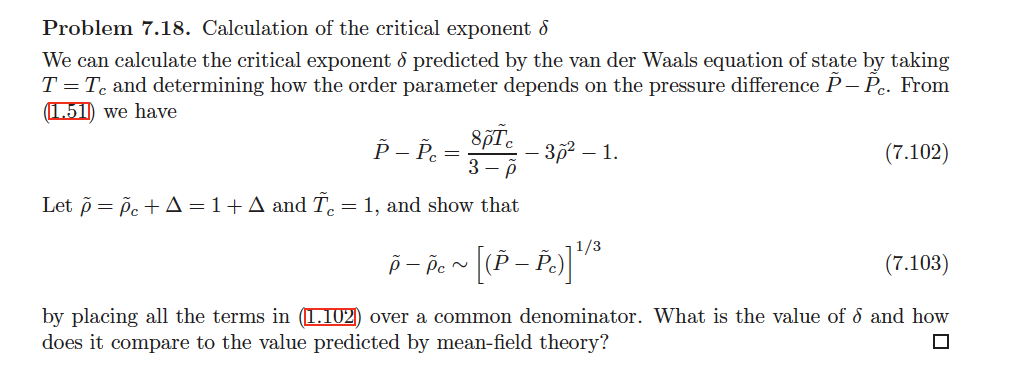 Solved Problem 7.18. Calculation of the critical exponent 8 | Chegg.com