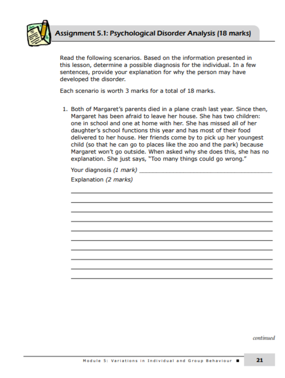 Solved Assignment 5.1: Psychological Disorder Analysis (18 | Chegg.com