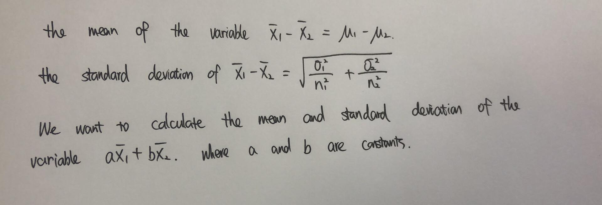 Solved the mean of the variable Xi - X2 = Mi - Mz. the | Chegg.com