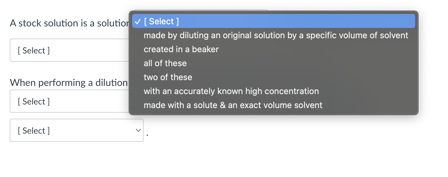 Solved A stock solution is a solution _____ . A standard | Chegg.com