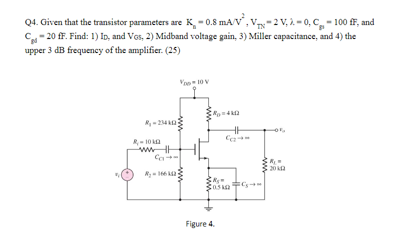 Solved Q4. Given that the transistor parameters are K = 0.8 | Chegg.com