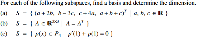 Solved For each of the following subspaces, find a basis and | Chegg.com