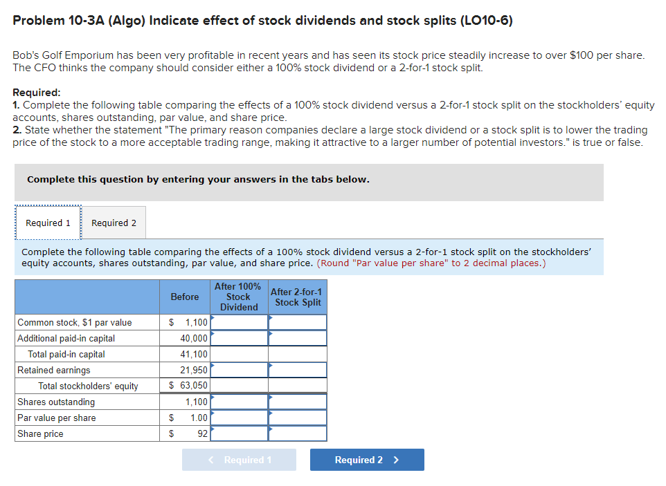 Solved Problem 10-3A (Algo) Indicate effect of stock | Chegg.com