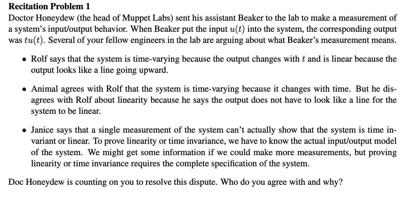Solved Recitation Problem 1Doctor Honeydew (the head of | Chegg.com