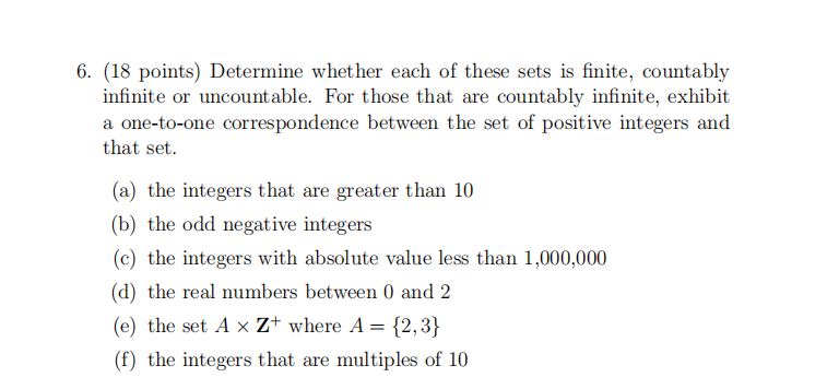 Solved 6. (18 points) Determine whether each of these sets | Chegg.com