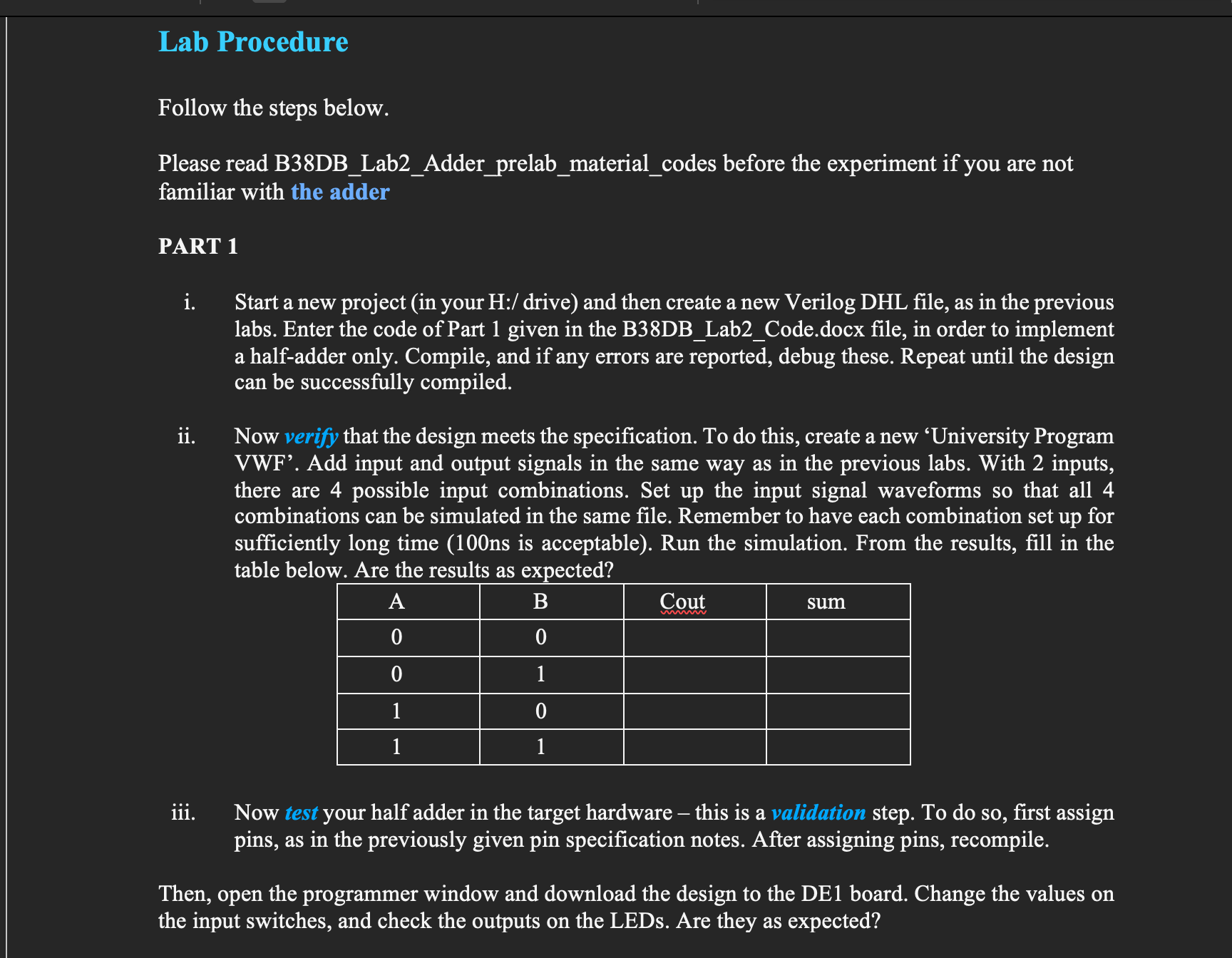 Solved Lab Procedure Follow the steps below. Please read | Chegg.com
