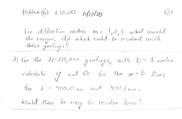 Solved Problem(b) Diffraction gratings Esb281 (1) see notes, | Chegg.com