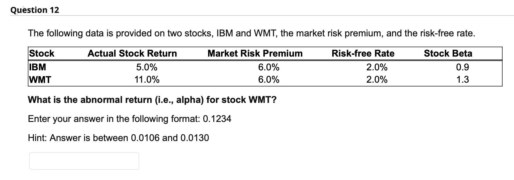 Solved What is the abnormal return (i.e., alpha) for stock | Chegg.com