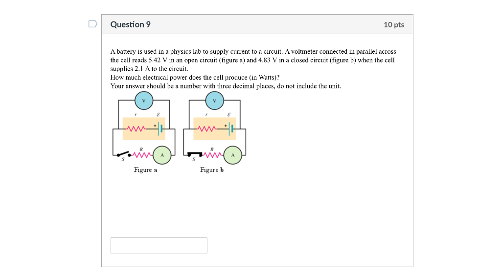 Solved Question 9 10 pts A battery is used in a physics lab | Chegg.com