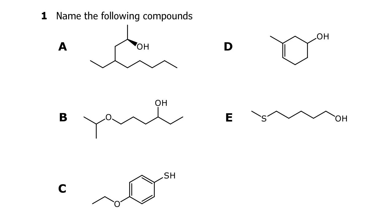 Solved 1 Name the following compounds A D B E C | Chegg.com