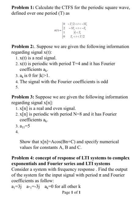 Solved Problem 1: Calculate the CTFS for the periodic square | Chegg.com