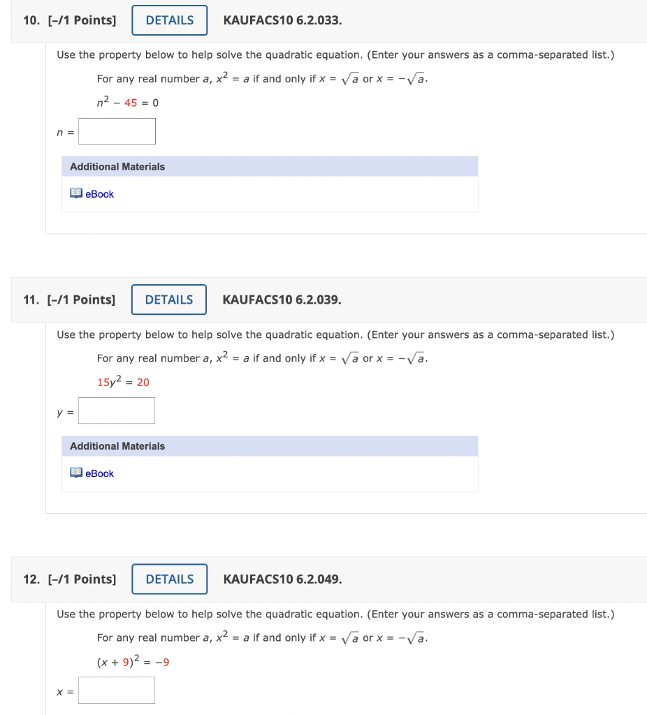 Solved Use the property below to help solve the quadratic | Chegg.com