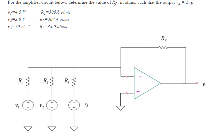 Solved For the amplifier circuit below, determine the value | Chegg.com