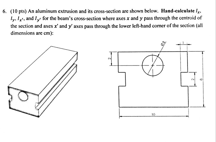 (10 pts) An aluminum extrusion and its cross-section | Chegg.com
